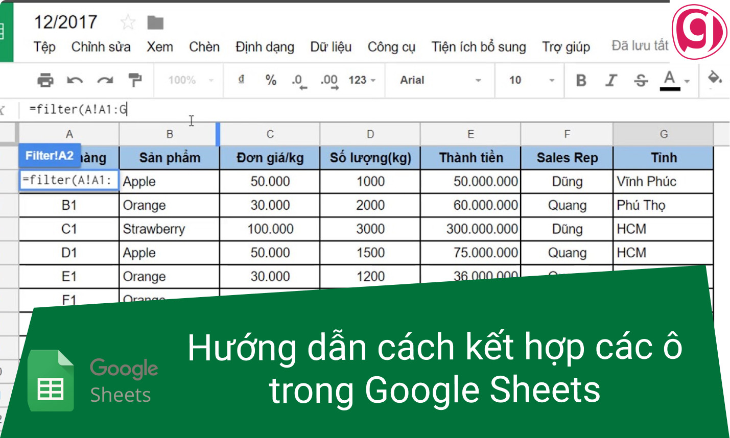 Hướng dẫn cách kết hợp các ô trong Google Sheets
